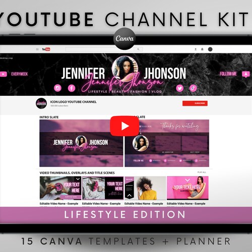 Youtube Channel Kit Pink Youtube Banner Intro Outro Video - Etsy