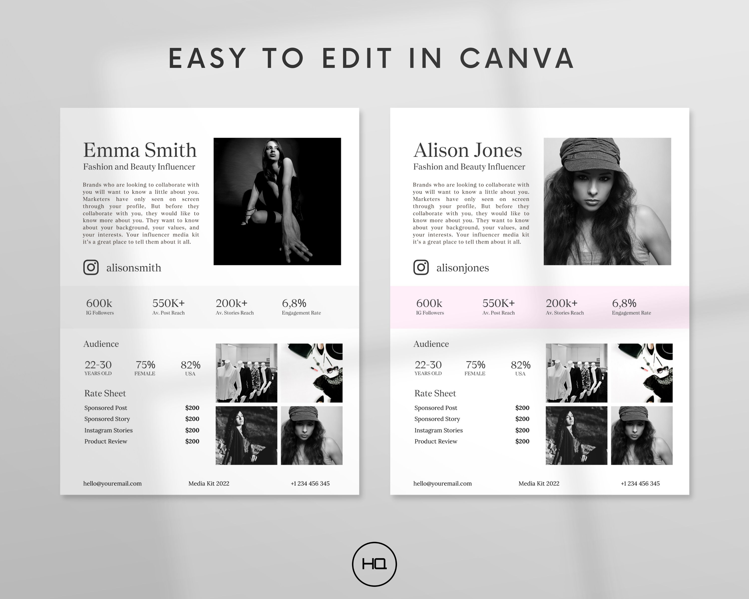 Media Kit Template Canva for Instagram | One Page Media Kit ...