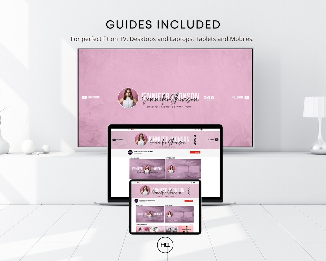 Youtube Channel Kit Pink Youtube Banner Intro Outro Video - Etsy