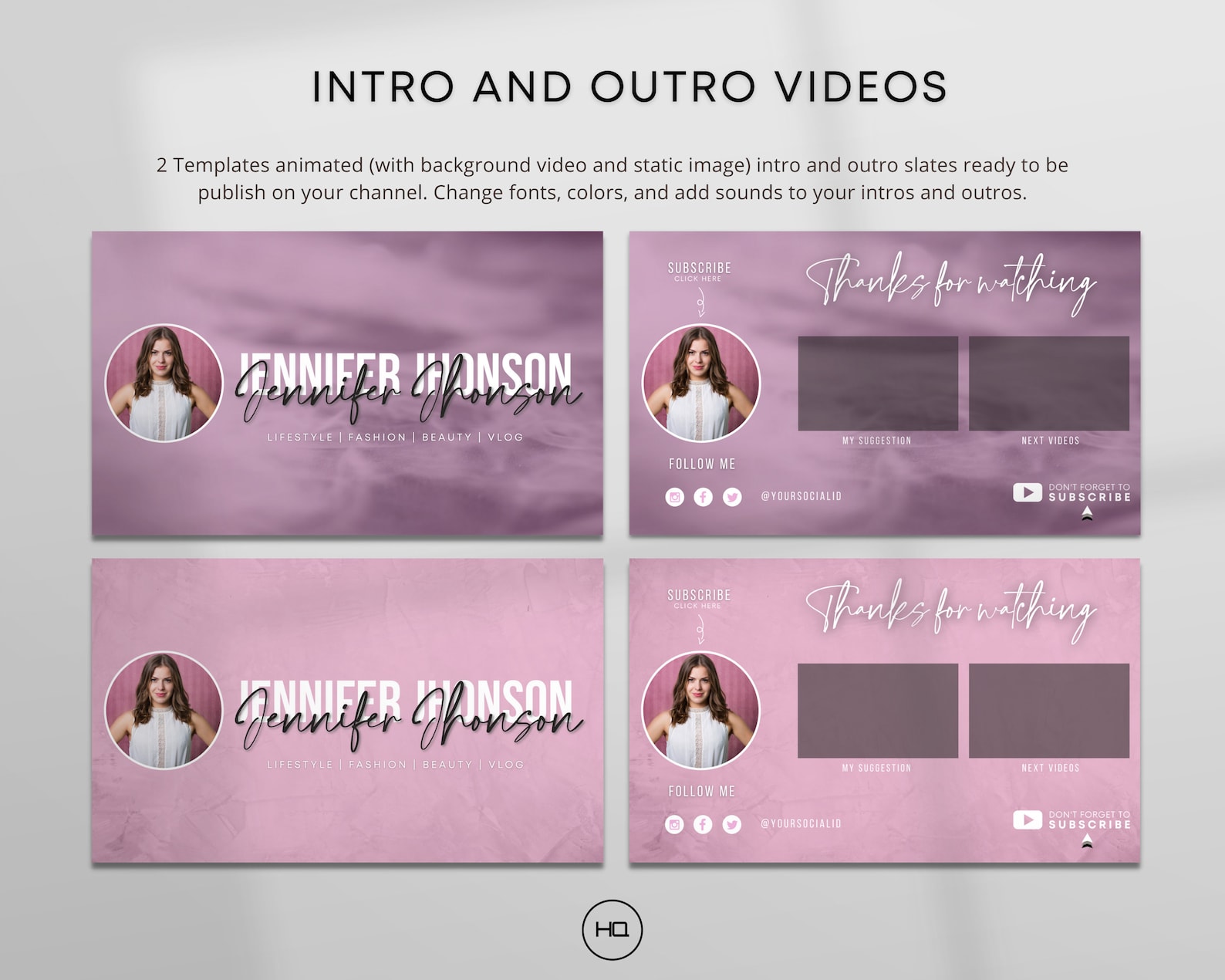 Youtube Channel Kit Pink Youtube Banner Intro Outro Video | Etsy