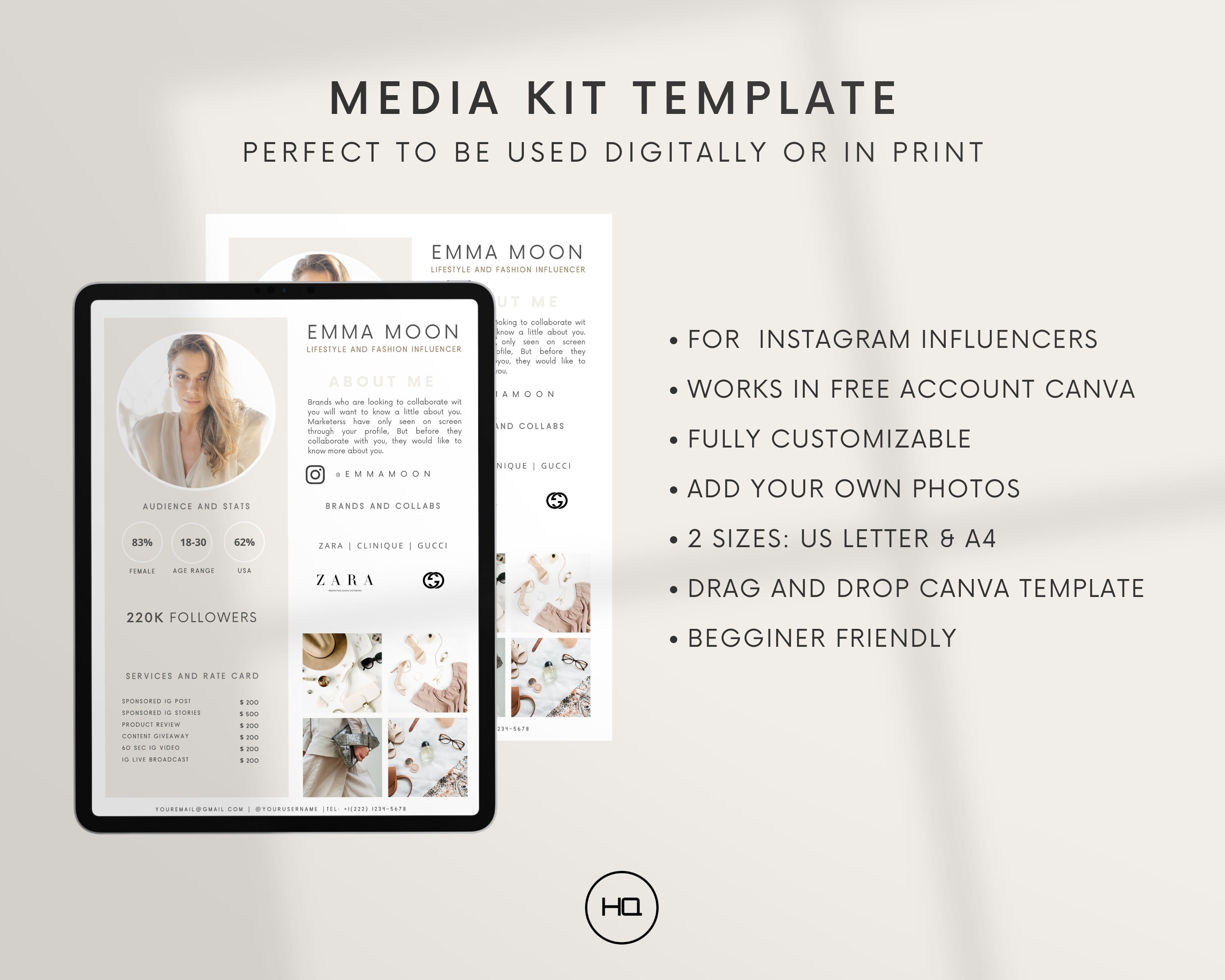 Media Kit Template Canva for Instagram | One Page Media Kit ...