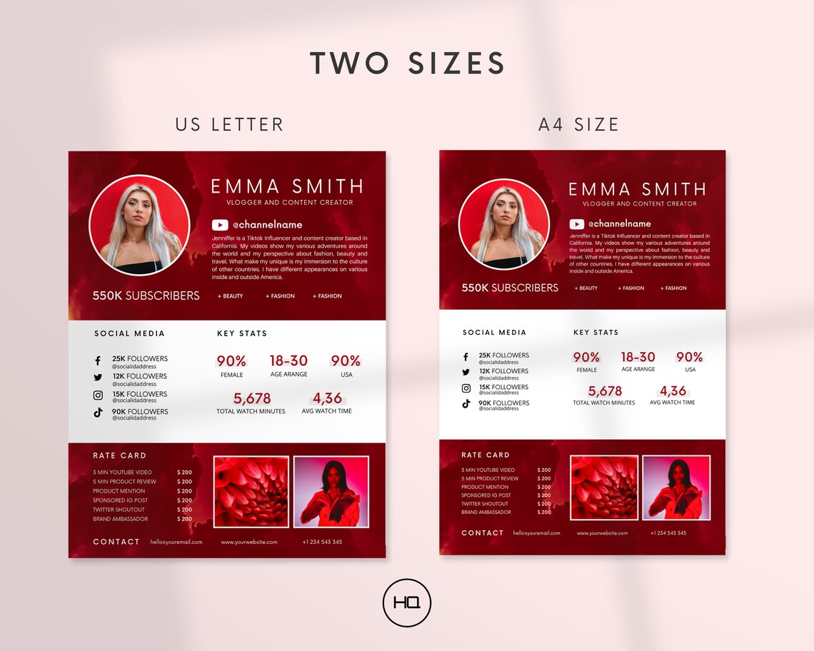 Media Kit Template Canva for Youtube Influencer | One Page Media Kit ...