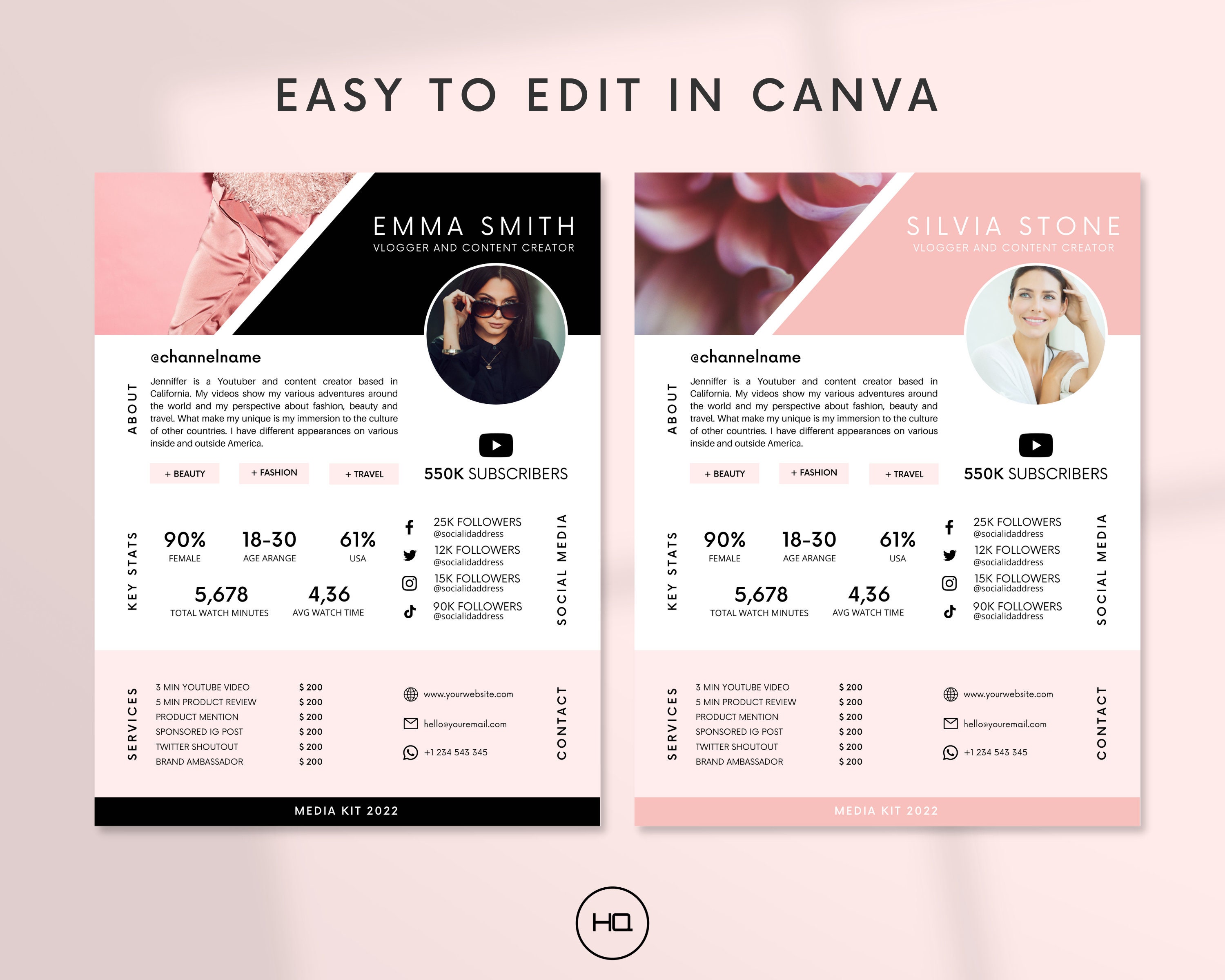 Media Kit Template Canva for Youtube Influencer | One Page Media Kit ...
