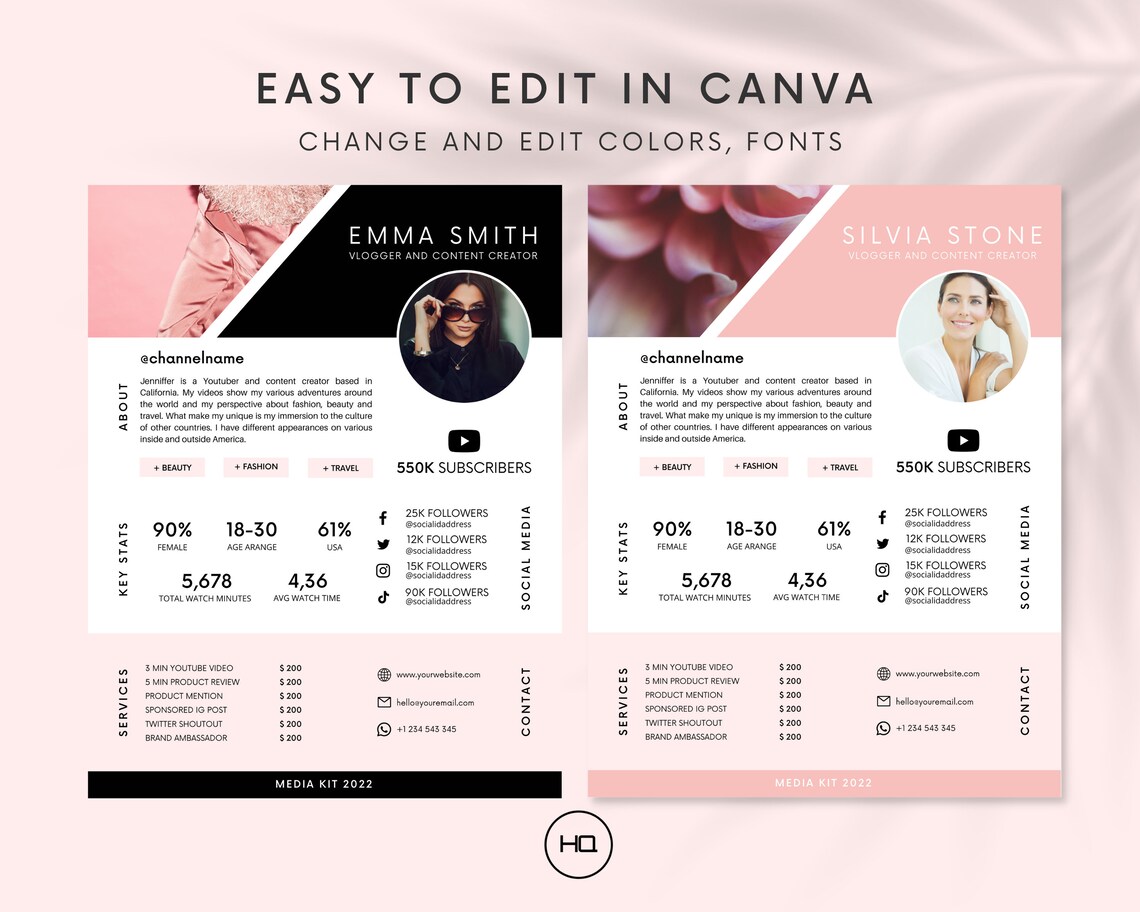 Media Kit Template Canva for Youtube Influencer One Page | Etsy