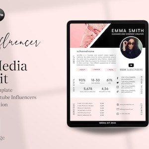 Media Kit Template Canva for Youtube Influencer | One Page Media Kit ...