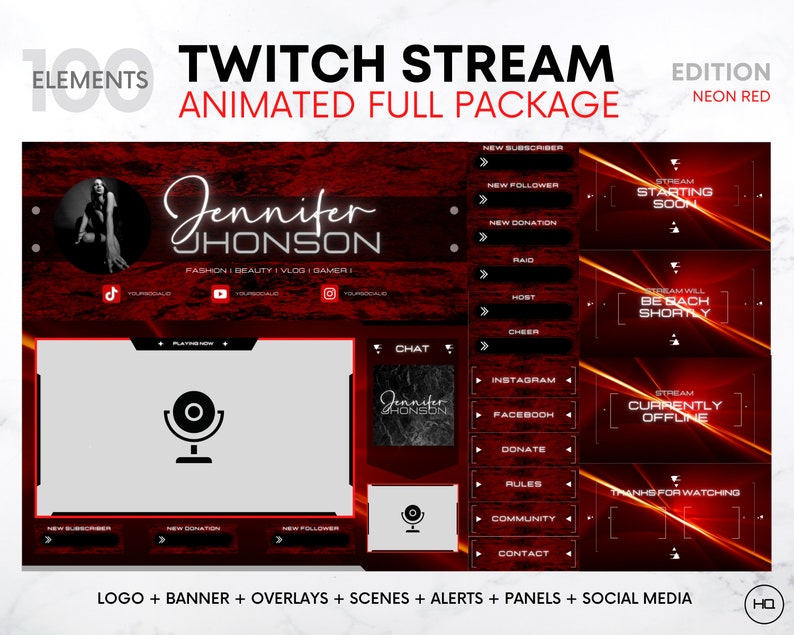 Twitch Overlay Package Red Edition Twitch Transition Overlays Animated ...