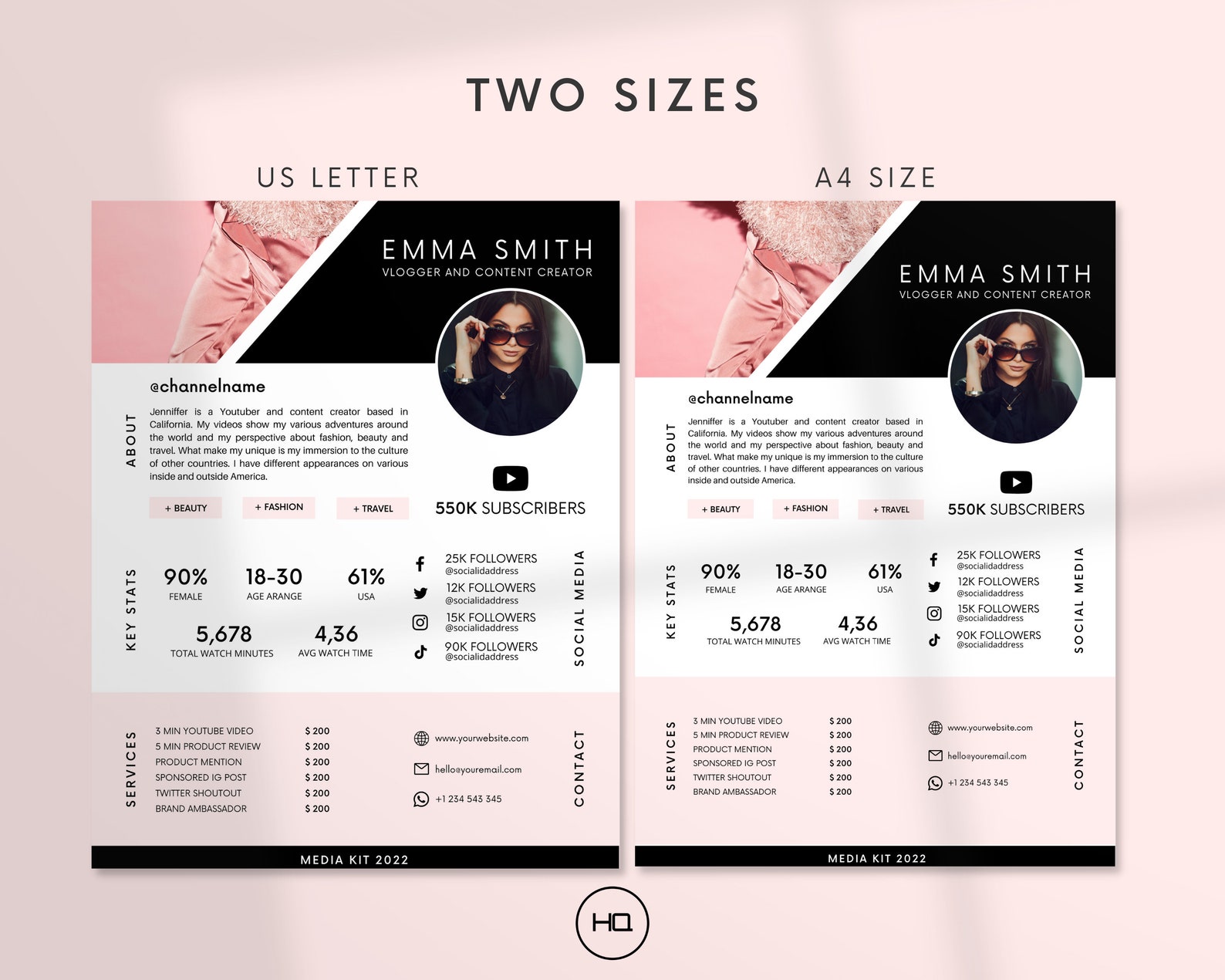Media Kit Template Canva for Youtube Influencer | One Page Media Kit ...