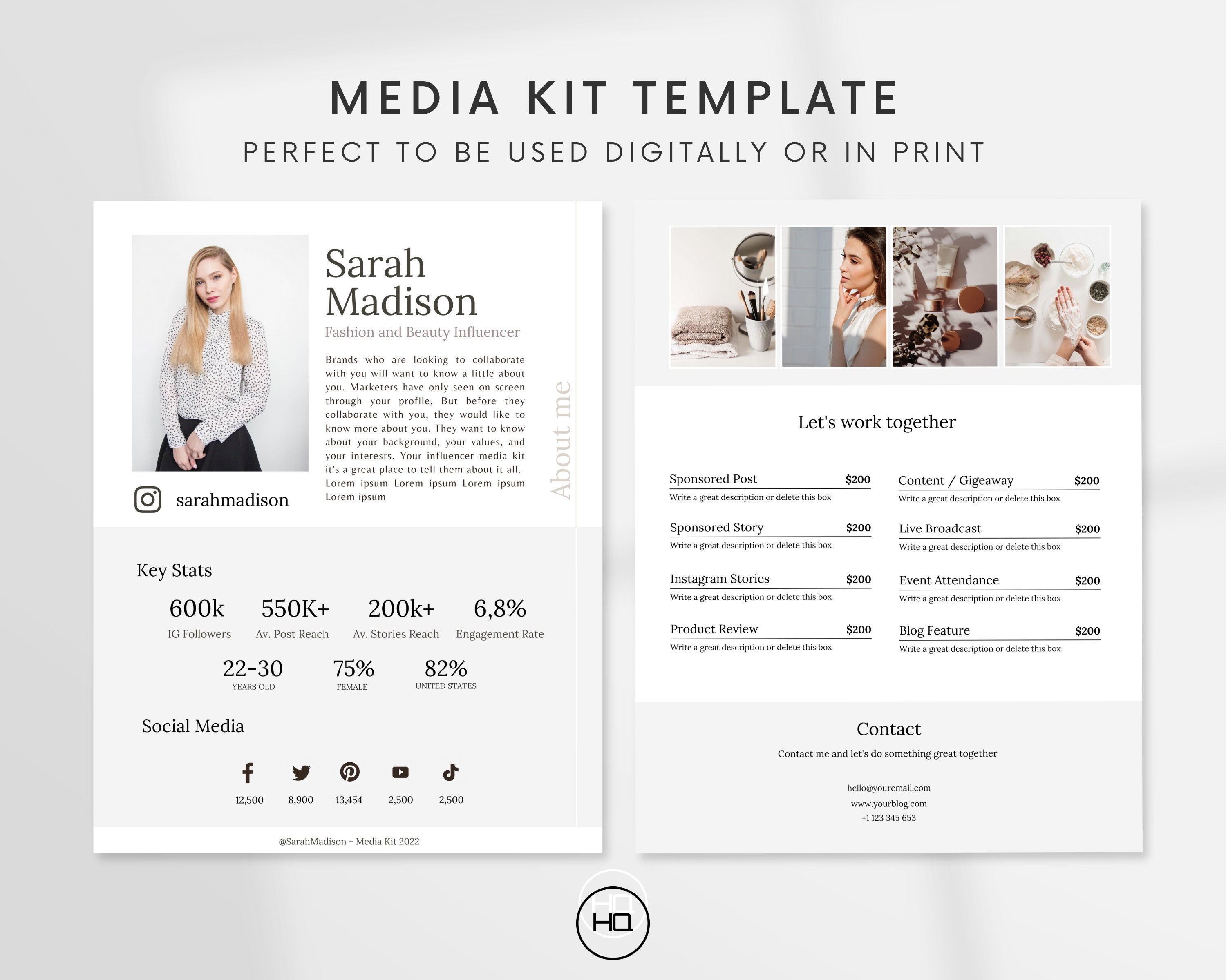 Media Kit Template Canva for Instagram | Two Pages | Instagram ...