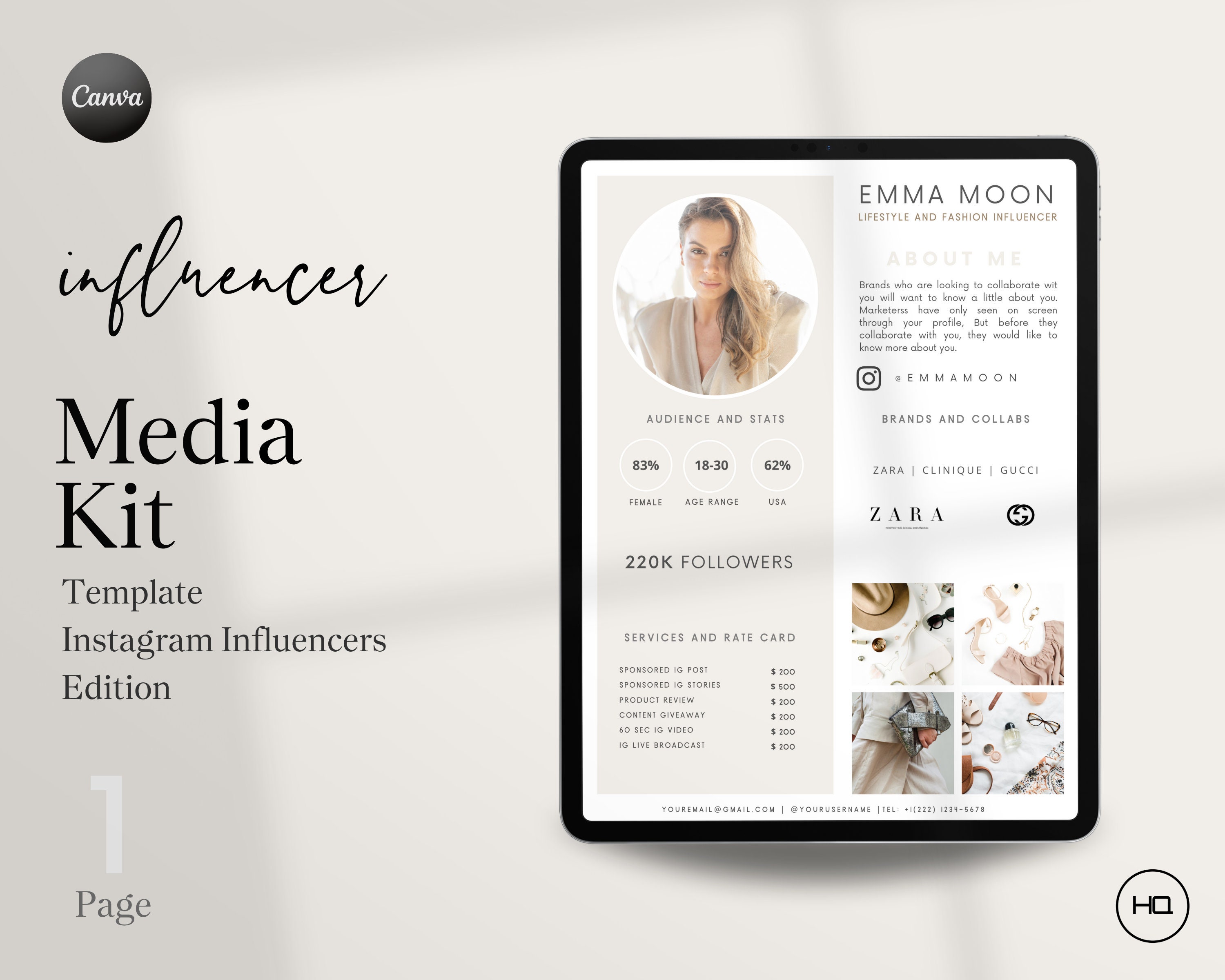 Media Kit Template Canva for Instagram | One Page Media Kit ...