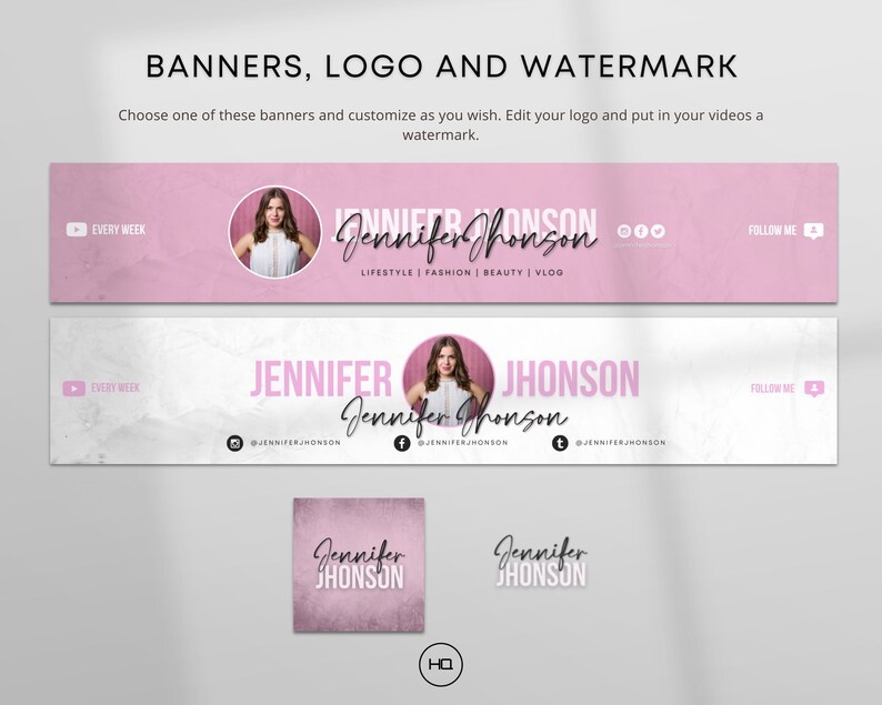 Youtube Channel Kit Pink Youtube Banner Intro Outro Video | Etsy