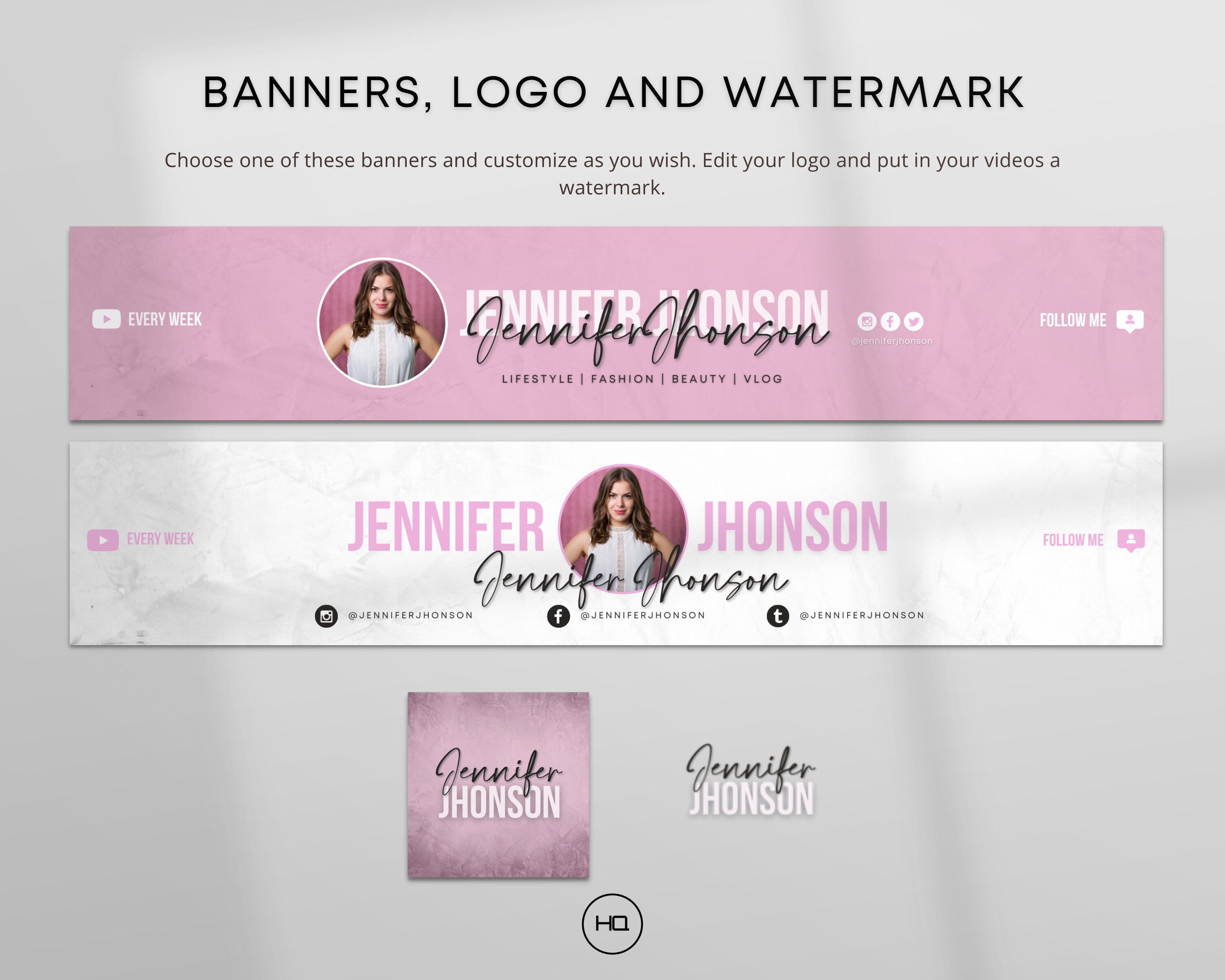 Youtube Channel Kit Pink Youtube Banner Intro Outro Video | Etsy