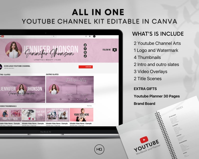 Youtube Channel Kit Pink Youtube Banner Intro Outro Video - Etsy