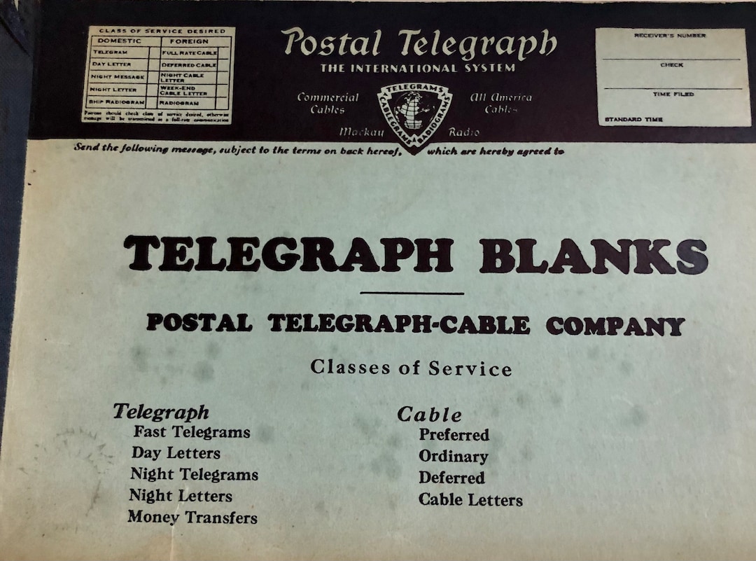 POSTAL TELEGRAPH Book of BLANKS. 1930s. Almost Complete Book of ...