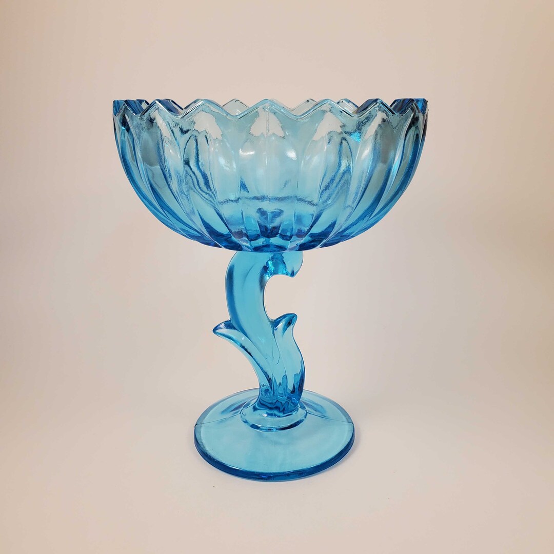Indiana Glass Vintage Aqua Blue Lotus Blossom Compote - Etsy