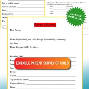 PARENT SURVEY Getting to Know Your Child / Editable / Perfect for ...