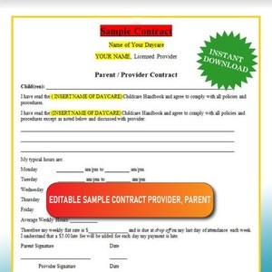 Editable Daycare Parent Provider Contract (digital Download) - Etsy