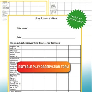 Editable Daycare Play Observation Form: Child Development (digital ...