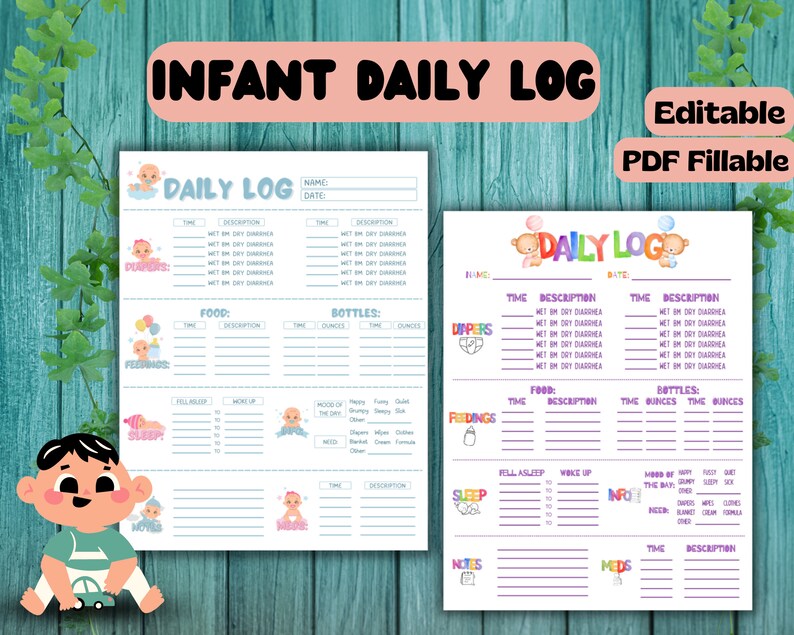 Infant Daily Log: Childcare Tracker, Babysitter Notes (PDF Fillable) - Etsy