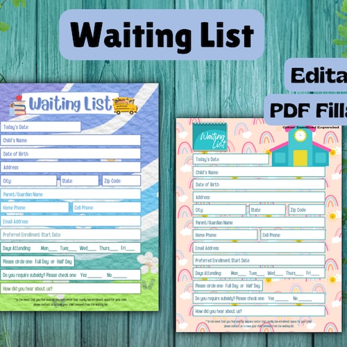 Daycare Waiting List / Wait List Request Form / Editable & - Etsy
