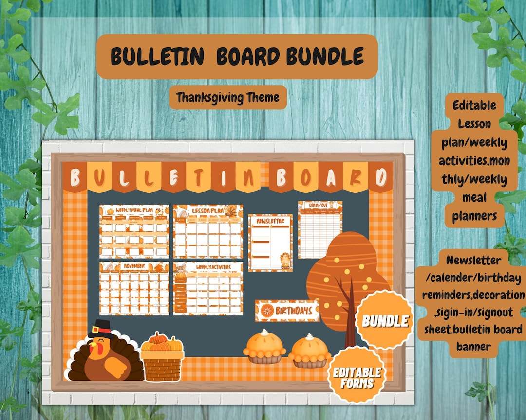Thanksgiving Bulletin Board Kit: Editable Daycare Newsletter, Meal Plan ...