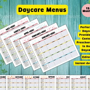 Editable Daycare Weekly Menu Templates (digital Download) - Etsy