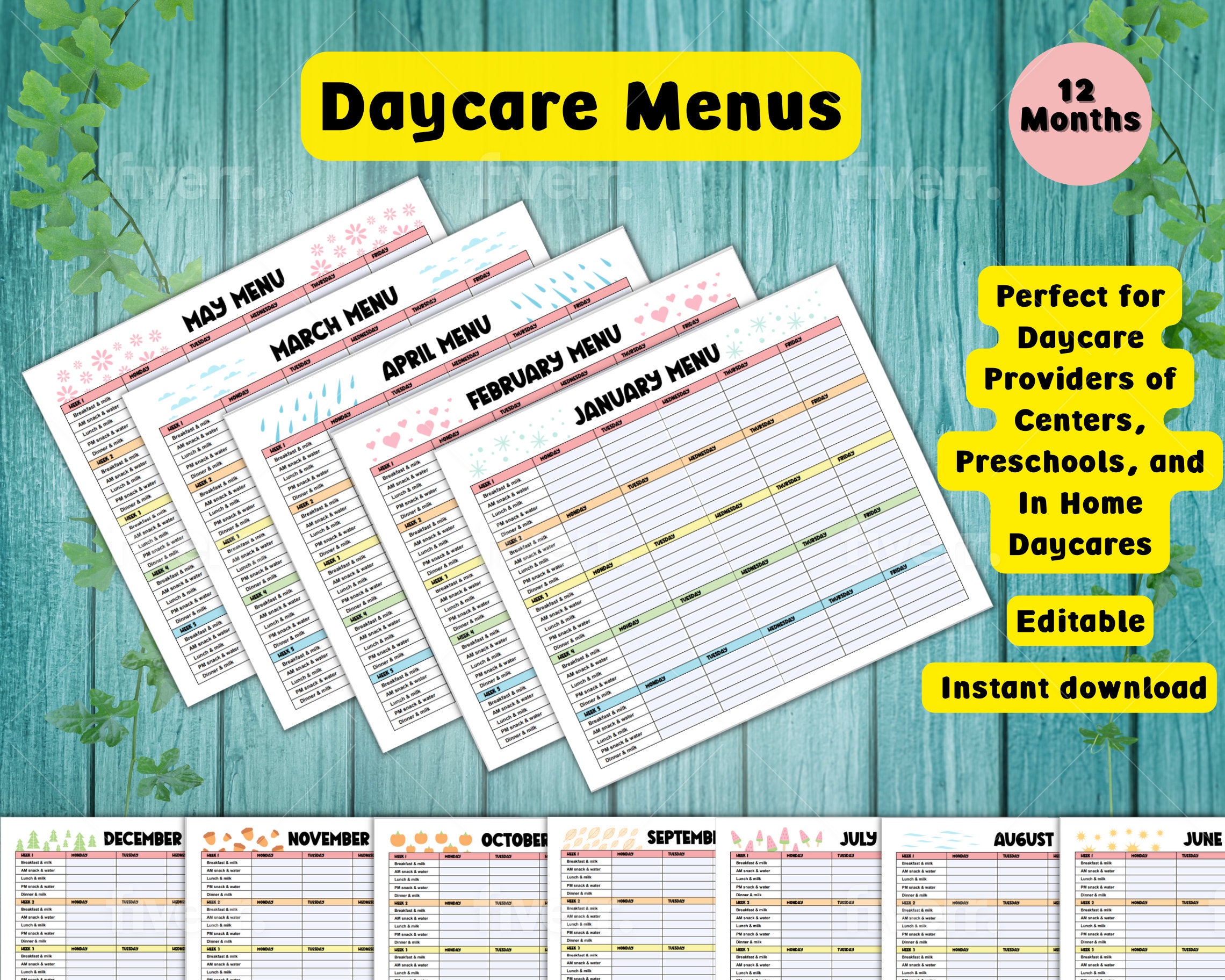 DAYCARE WEEKLY MENU Templates /editable / Perfect for Daycare Providers ...