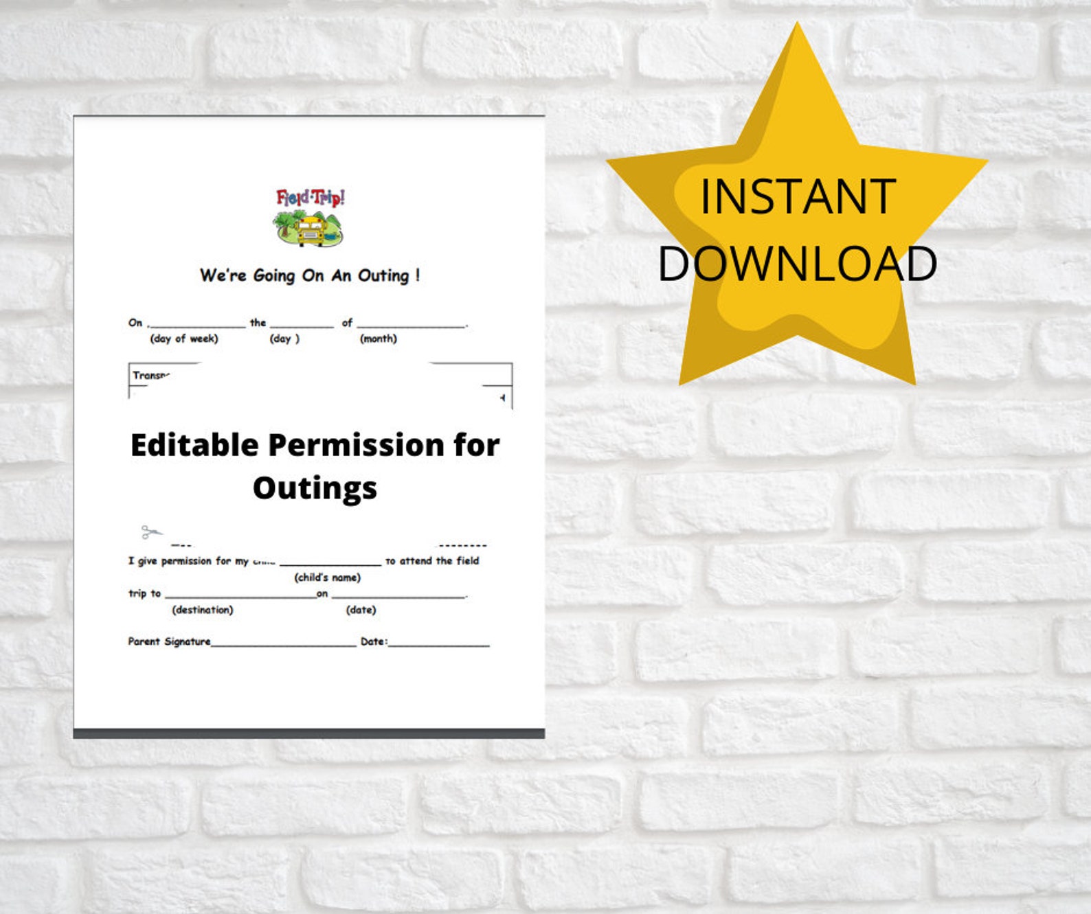 DAYCARE PERMISSION for OUTINGS / Editable/ Perfect for Daycare ...