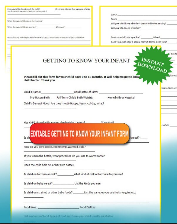 Editable Infant Form: Daycare Provider Information Sheet (digital ...