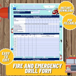 Daycare Fire & Emergency Drill Form: Editable Licensing Requirement ...