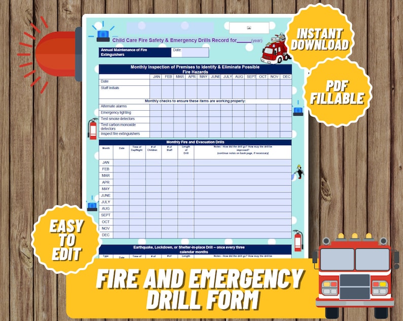 Daycare Fire & Emergency Drill Form: Editable Licensing Requirement ...