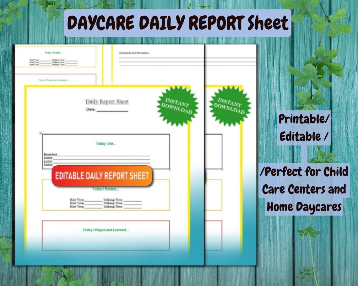 DAYCARE DAILY REPORT Sheet/ Printable/editable /accident Form /perfect ...
