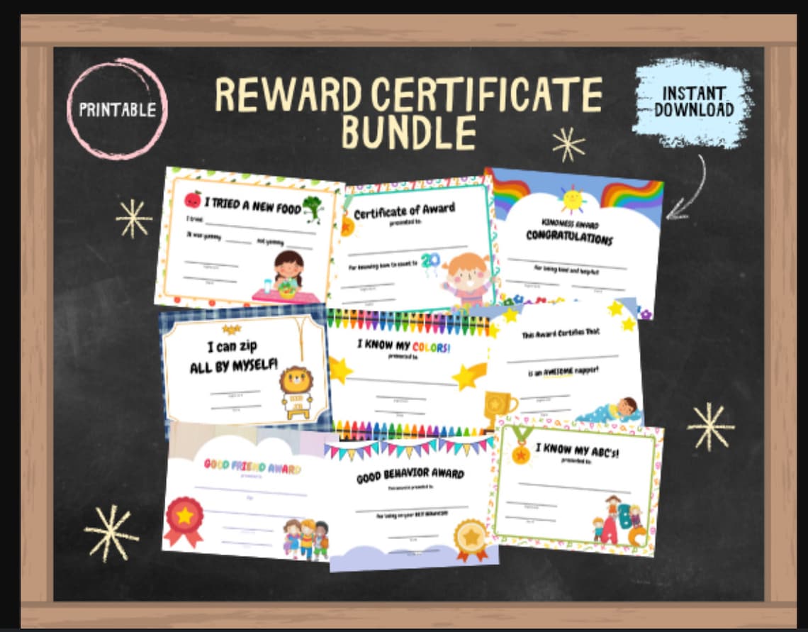 REWARD CERTIFICATE BUNDLE 9 Reward Certificates for Your - Etsy