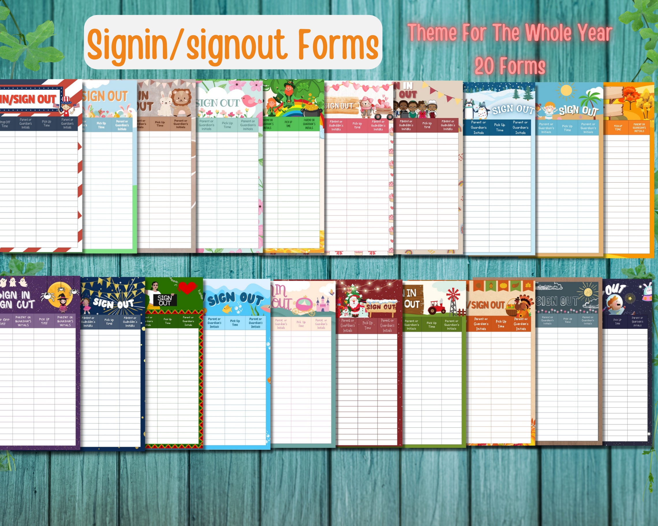Themed Sign In/sign Out Forms: Preschool & Daycare (20 Forms) - Etsy