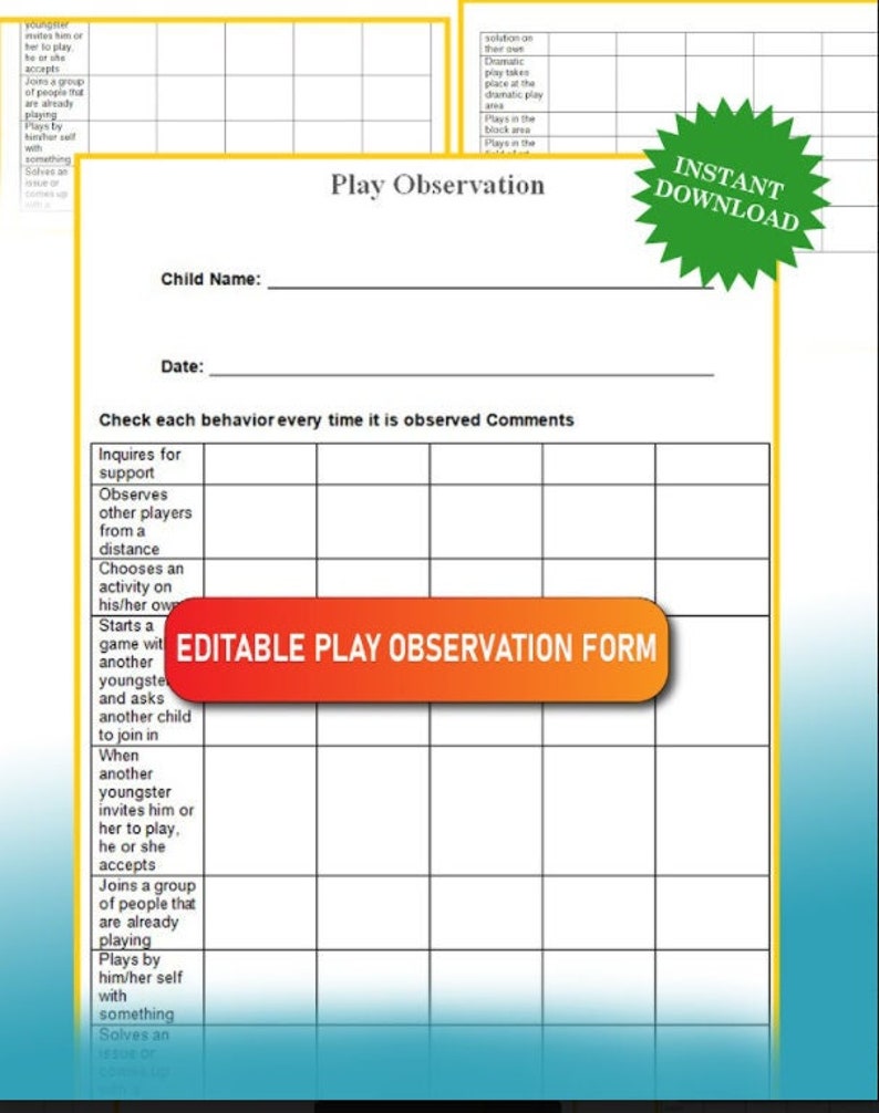 Editable Daycare Play Observation Form: Child Development (digital ...
