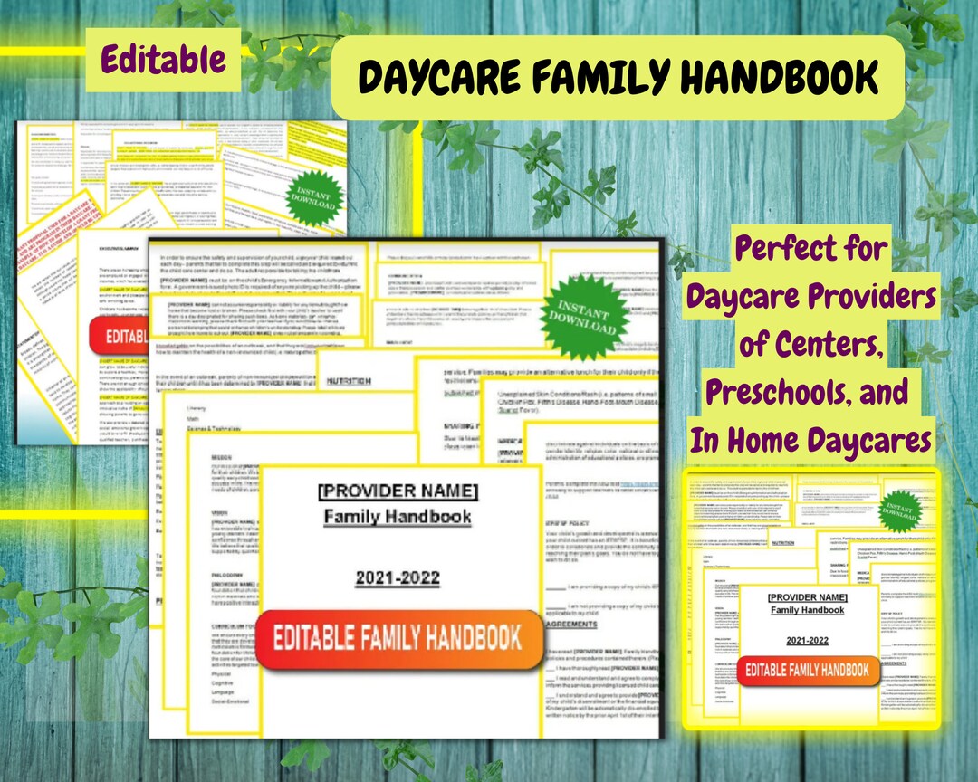 DAYCARE FAMILY HANDBOOK / Editable / Perfect for Daycare Providers of ...