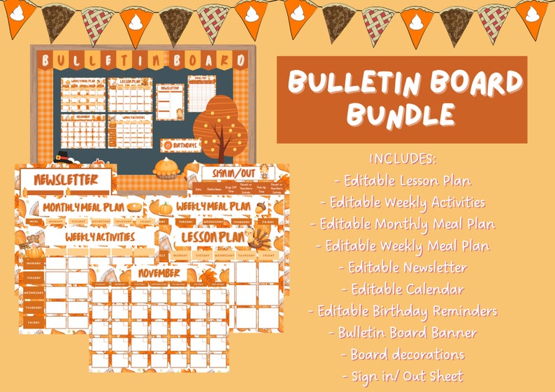 Thanksgiving Bulletin Board Kit: Editable Daycare Newsletter, Meal Plan ...