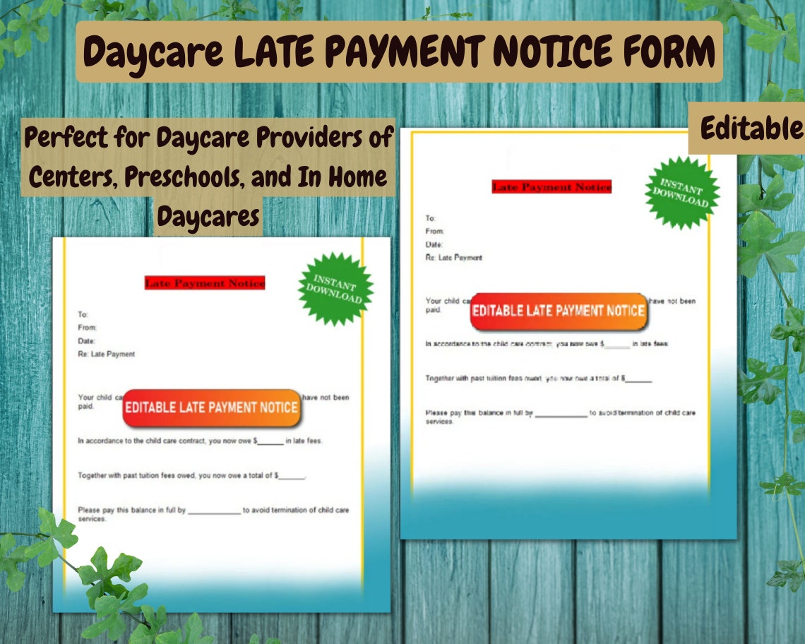 Daycare Late Payment Notice Form: Editable Template (digital Download ...