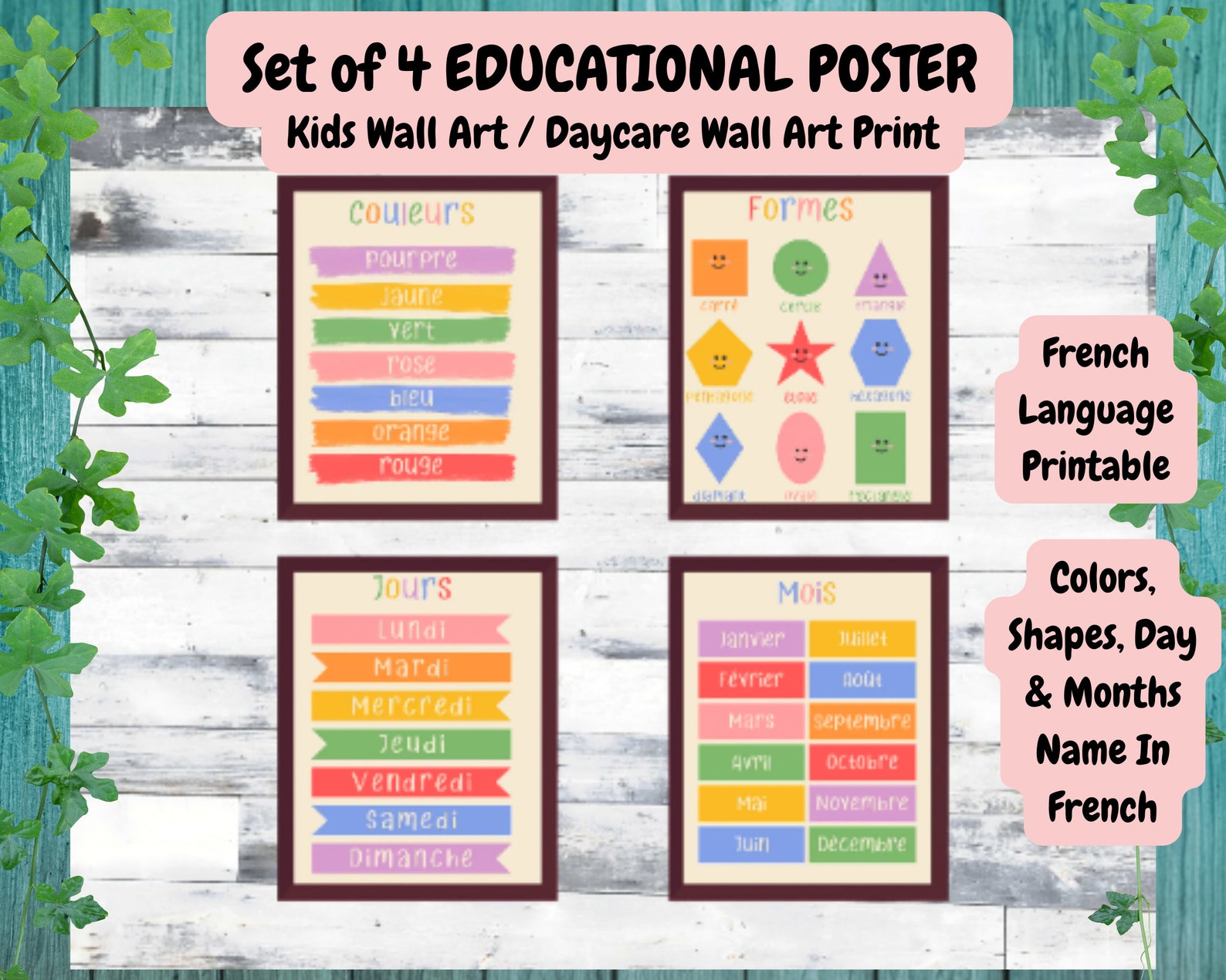 Set of 4 EDUCATIONAL POSTER / Kids Wall Art / Daycare Wall Art Print ...