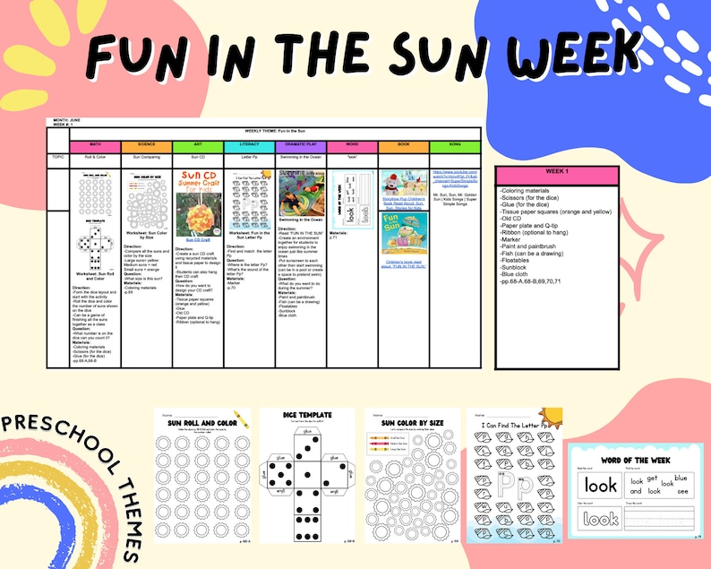 Summer Preschool Lesson Plan Bundle: June-august Themes (PDF) - Etsy