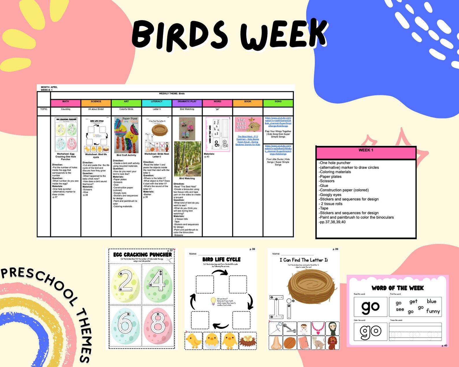 ANIMAL THEMES Printable Preschool Lesson Plan Bundle/perfect for ...