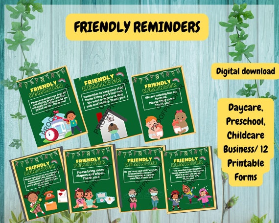 FRIENDLY Reminders/daycare Preschool Childcare Business/ 12 - Etsy