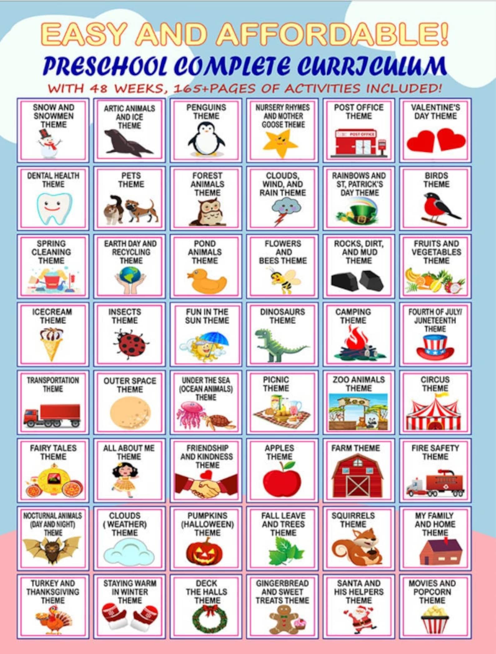 Preschool Curriculum: 48 Themed Weeks, Homeschool Printable (PDF) - Etsy