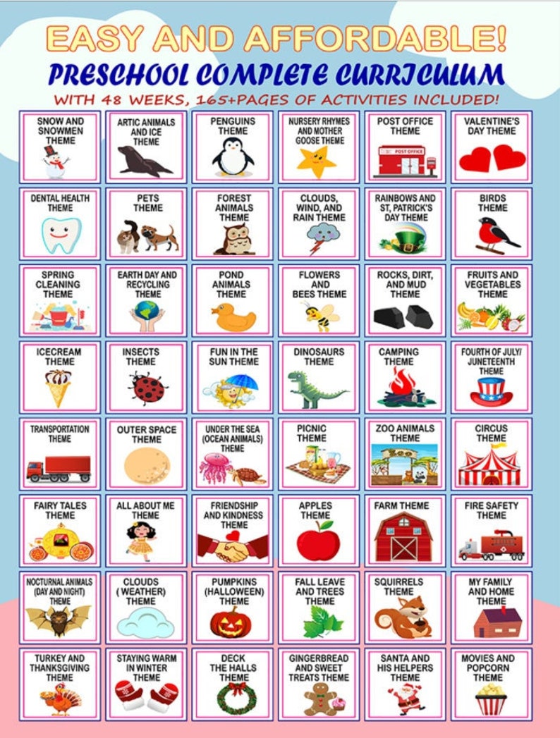 Preschool Curriculum: 48 Themed Weeks, Homeschool Printable (PDF) - Etsy