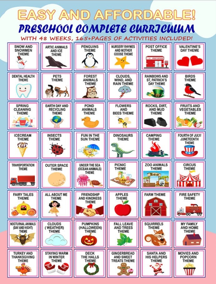 Preschool Curriculum: 48 Themed Weeks, Homeschool Printable (PDF) - Etsy