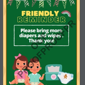 FRIENDLY Reminders/daycare, Preschool, Childcare Business/ 12 Printable ...