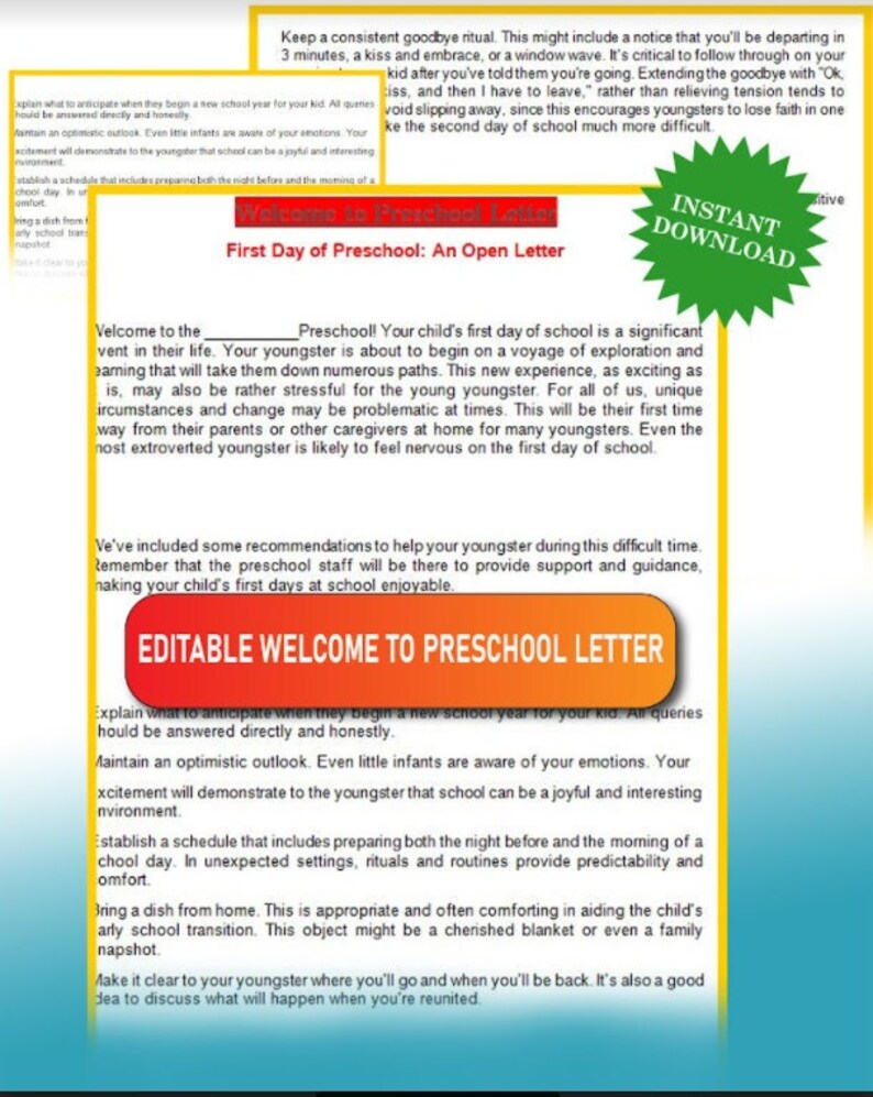 Editable Preschool Welcome Letter: Daycare Printable (digital Download ...