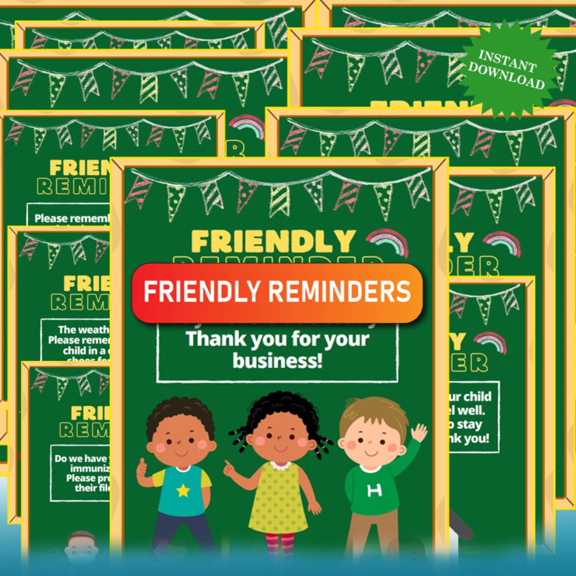 FRIENDLY Reminders/daycare, Preschool, Childcare Business/ 12 Printable ...