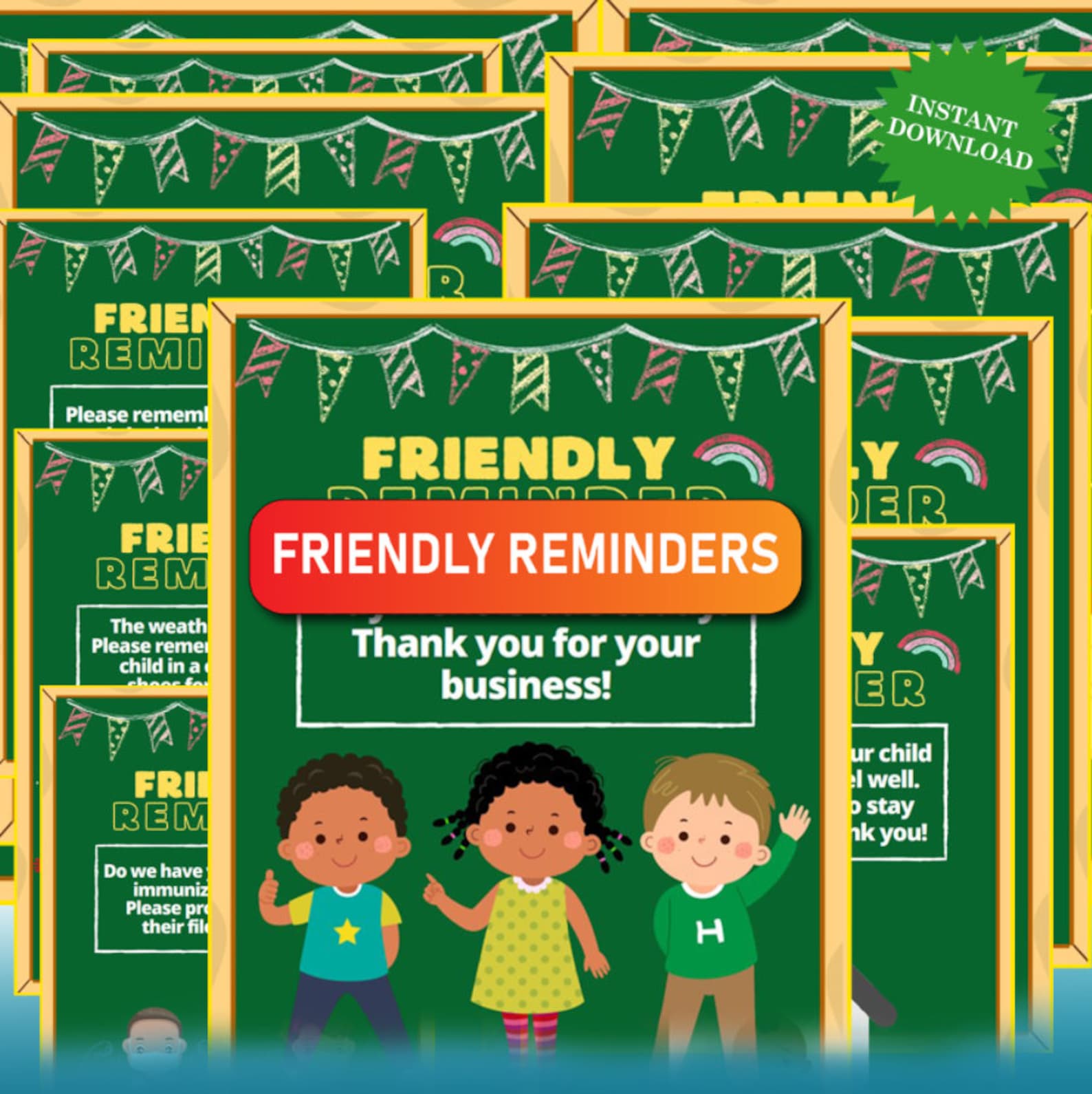 FRIENDLY Reminders/daycare, Preschool, Childcare Business/ 12 Printable ...