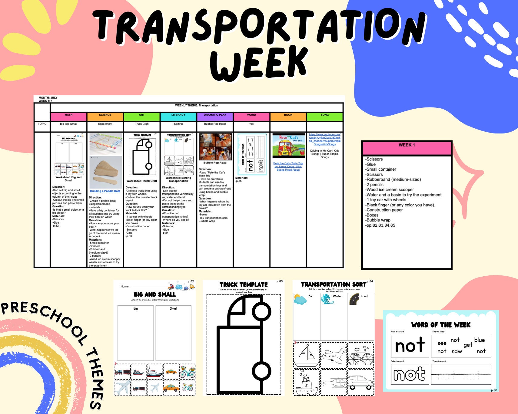 Transportation Week THEME Weekly Lessons/ Transportation Week Activity ...