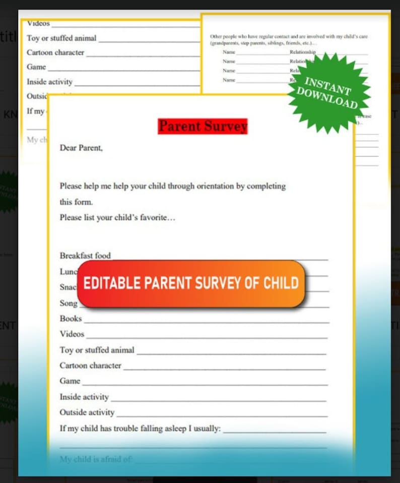 PARENT SURVEY Getting to Know Your Child / Editable / Perfect for ...